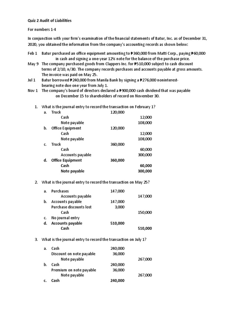 Quiz 2 PrE3 | PDF | Accounts Payable | Bonds (Finance)