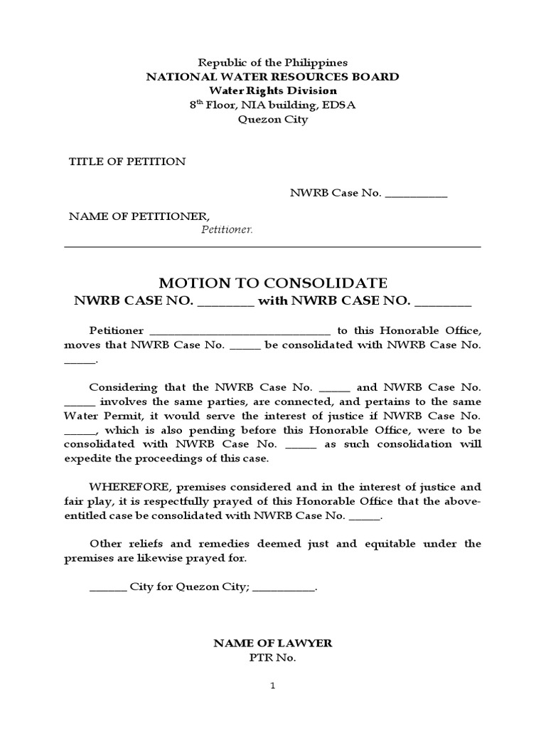 NWRB Motion To Consolidate | PDF