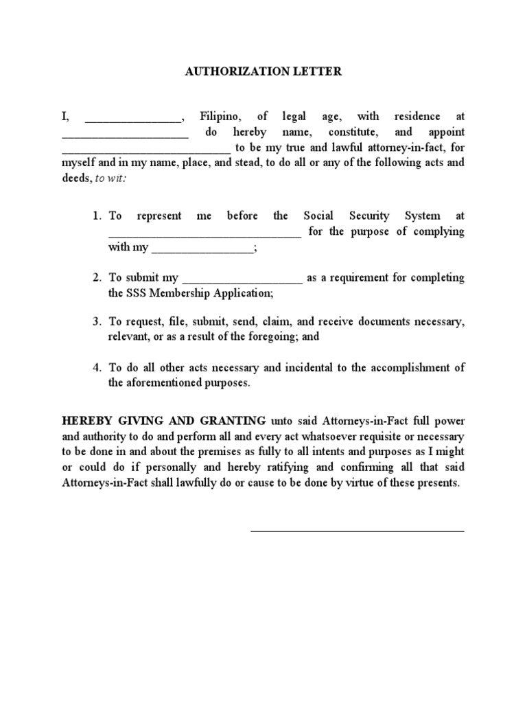 SSS Authorization Letter Template | PDF