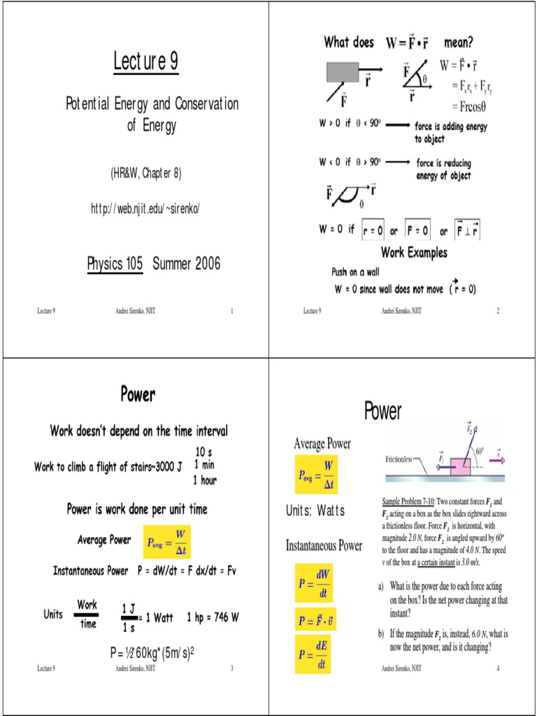 Lecture 9 | PDF | Potential Energy | Force