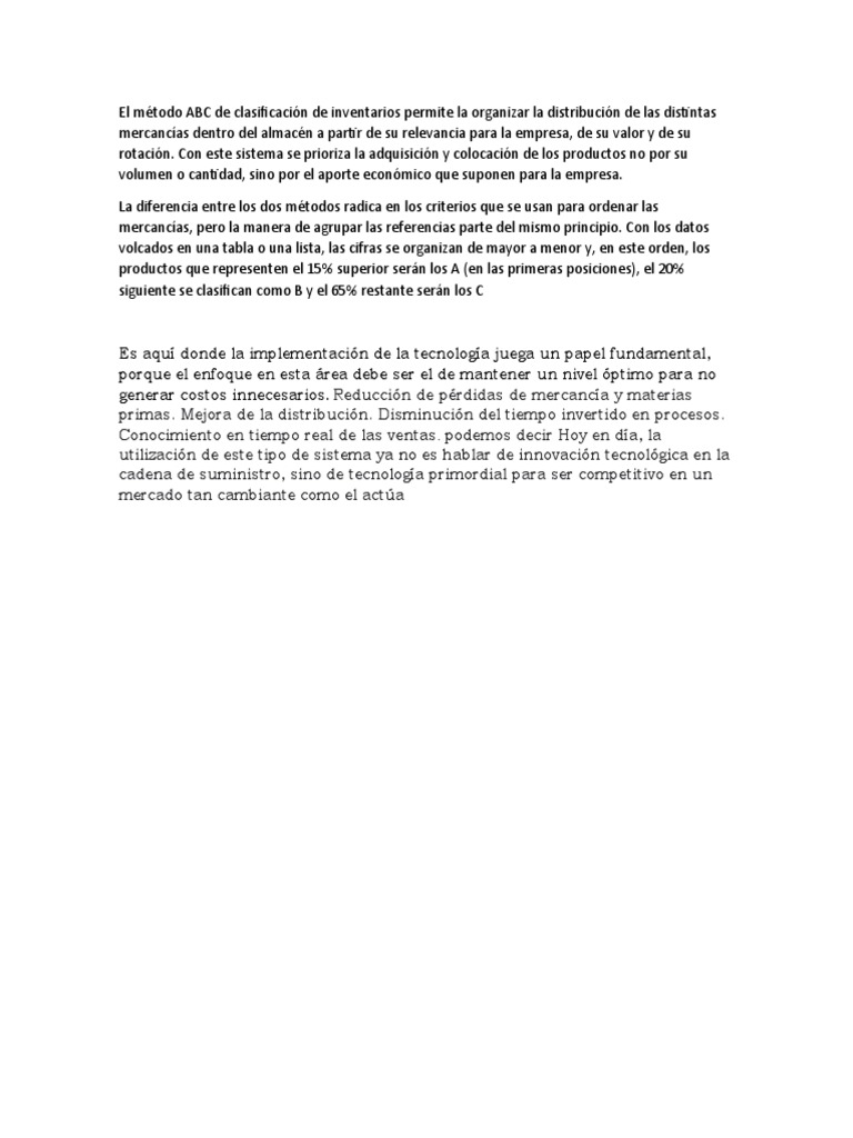 El Método ABC de Clasificación de Inventarios Permite La Organizar La ...