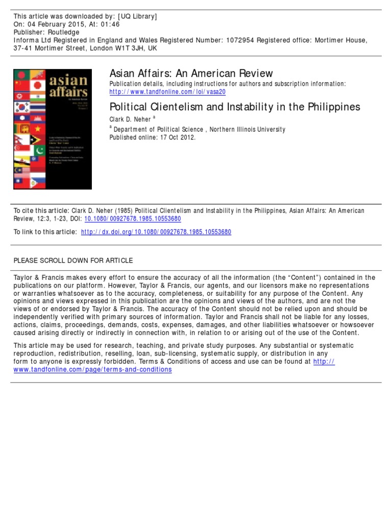 Political Clientelism and Instability in The Philippines (CLARK NEHER ...