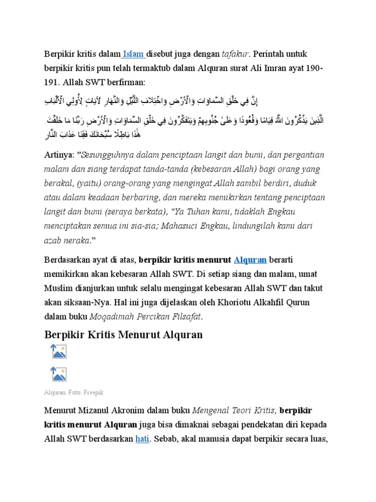 Berpikir Kritis Dalam Islam | PDF
