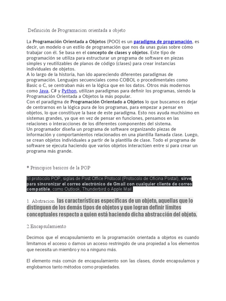 Programacion Orientada A Objeto Pdf Objeto Informática Programación Orientada A Objetos
