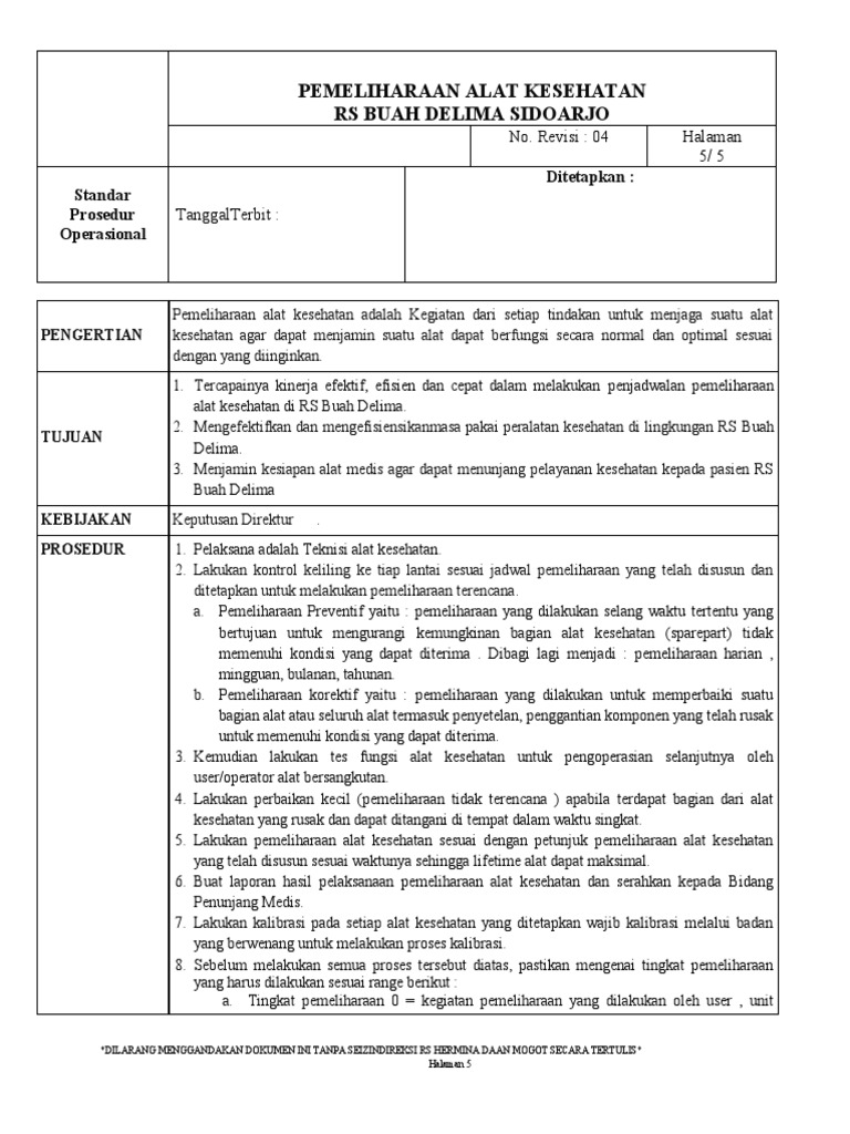 SOP Pemeliharaan Alat | PDF