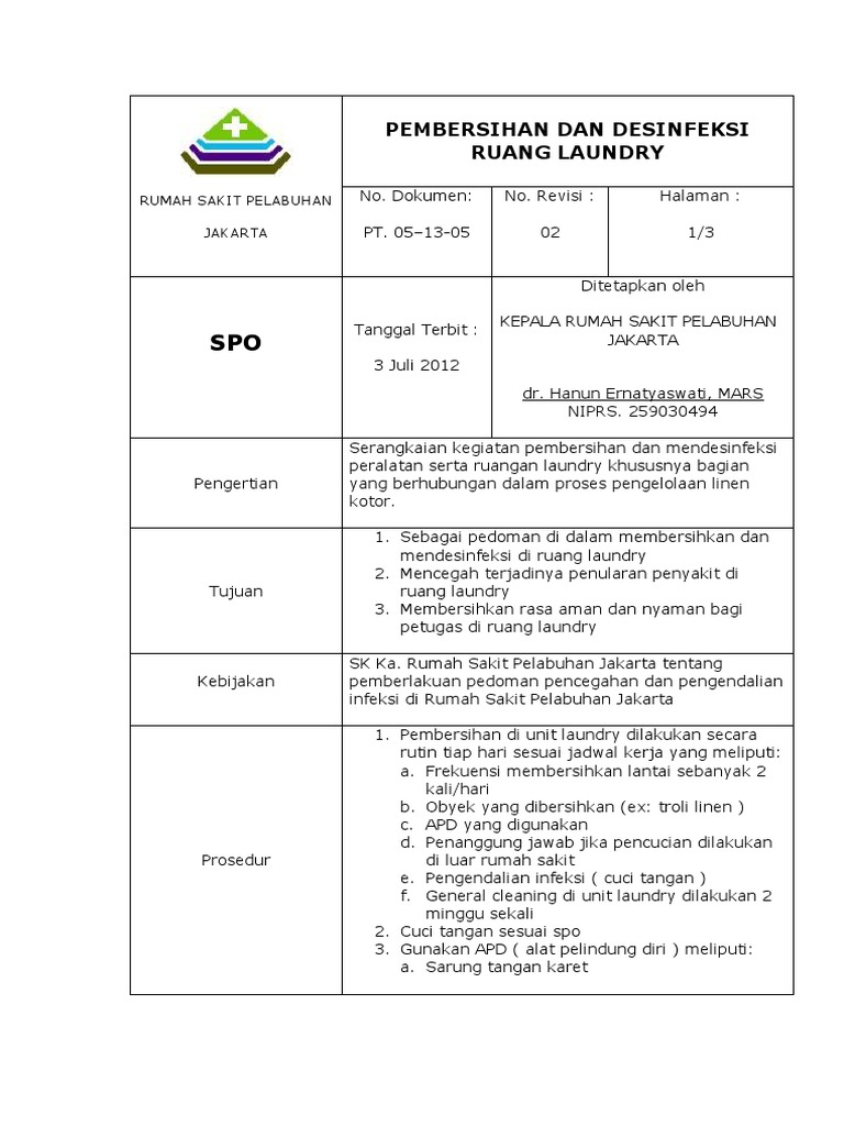 SPO Pembersihan Dan Desinfeksi Ruangan Laundry | PDF