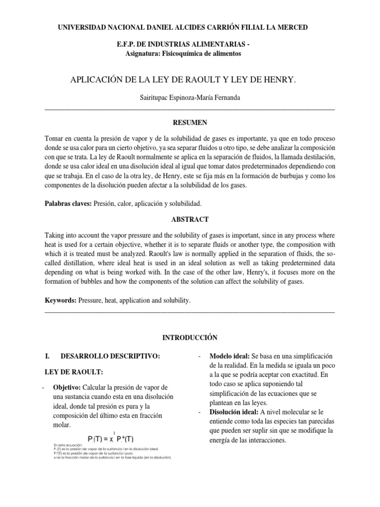 Aplicación de La Ley de Raoult y Ley de Henry | PDF | Vapor | Concentración