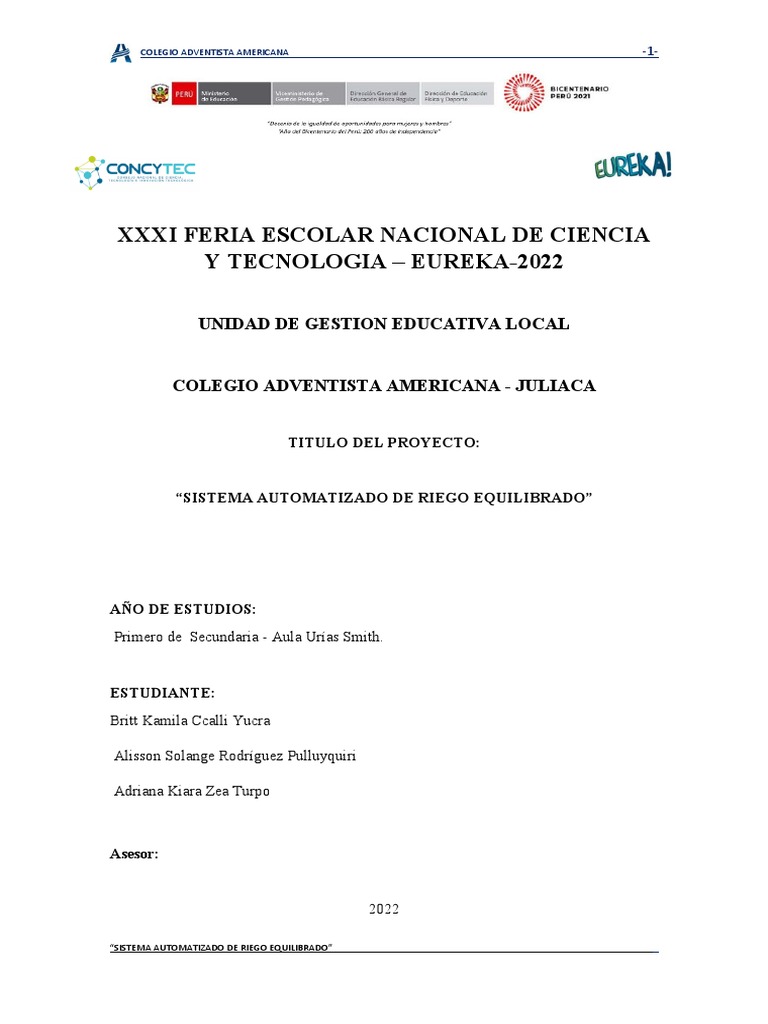 Eureka 2022-Corregido | PDF | Riego | Arduino