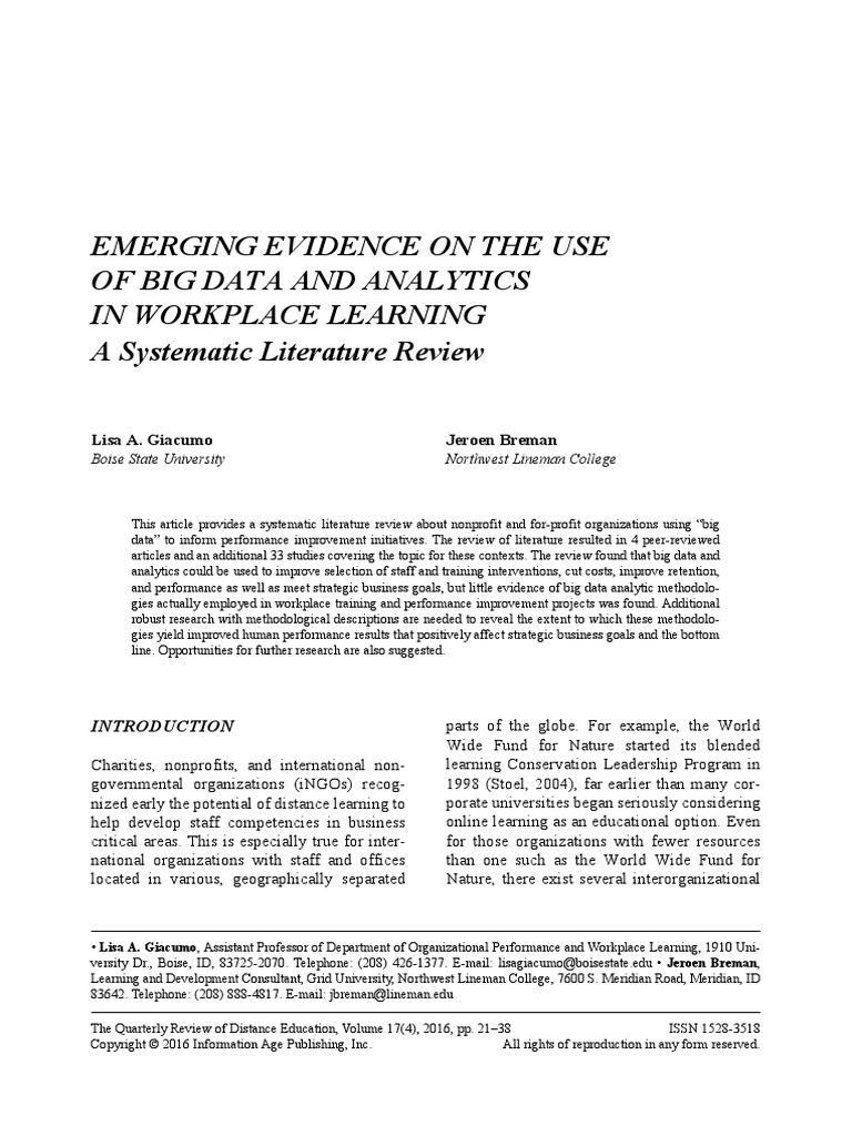 Emerging Evidence On The Use of Big Data and Analytics in Workplace Learning | PDF | Analytics ...