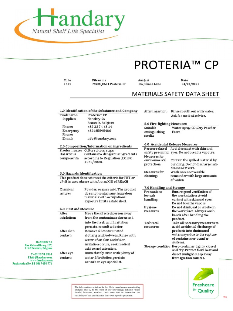 MSDS - 0601 - Proteriat CP | PDF | Odor | Personal Protective Equipment