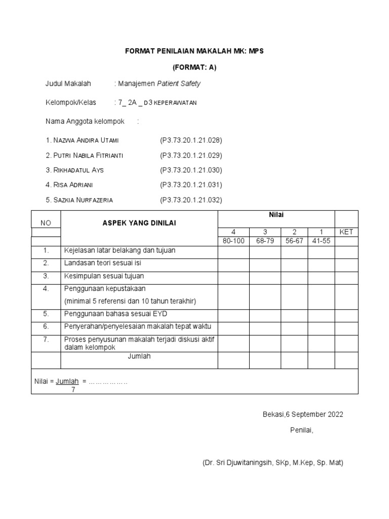 Form Penilaian - Kel.7 - 2a D3 Kep | PDF