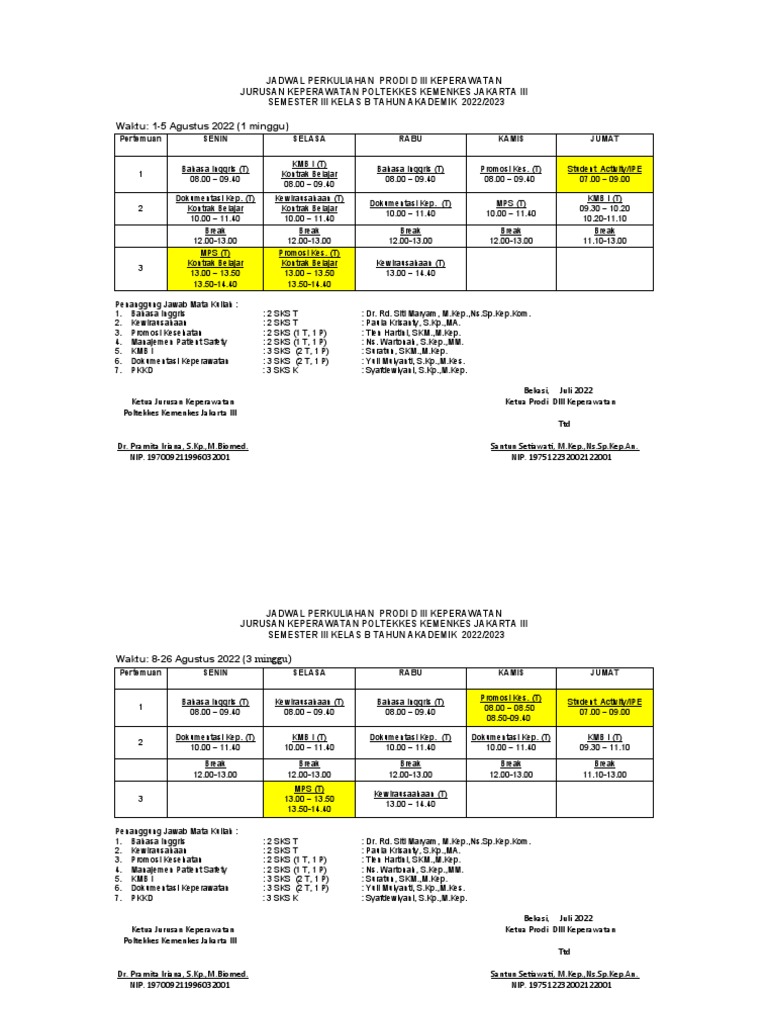 Jadwal PBM Semester III 2022 Kelas B | PDF