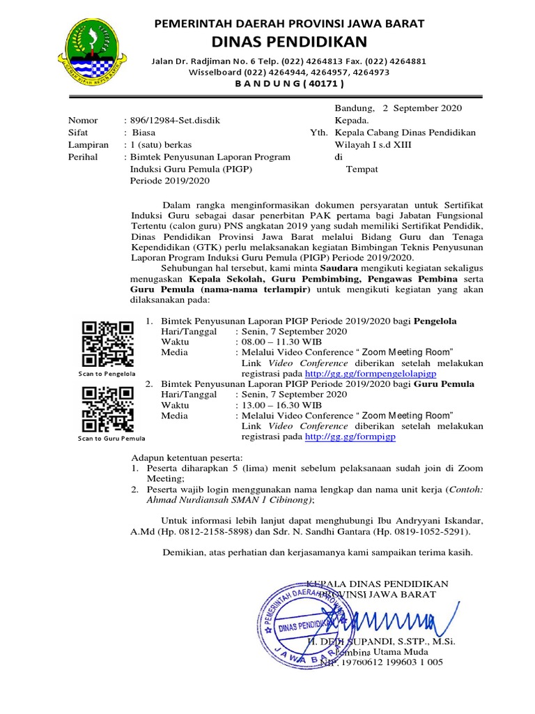 SURAT Undangan Bimtek Program INDUKSI 2020 | PDF