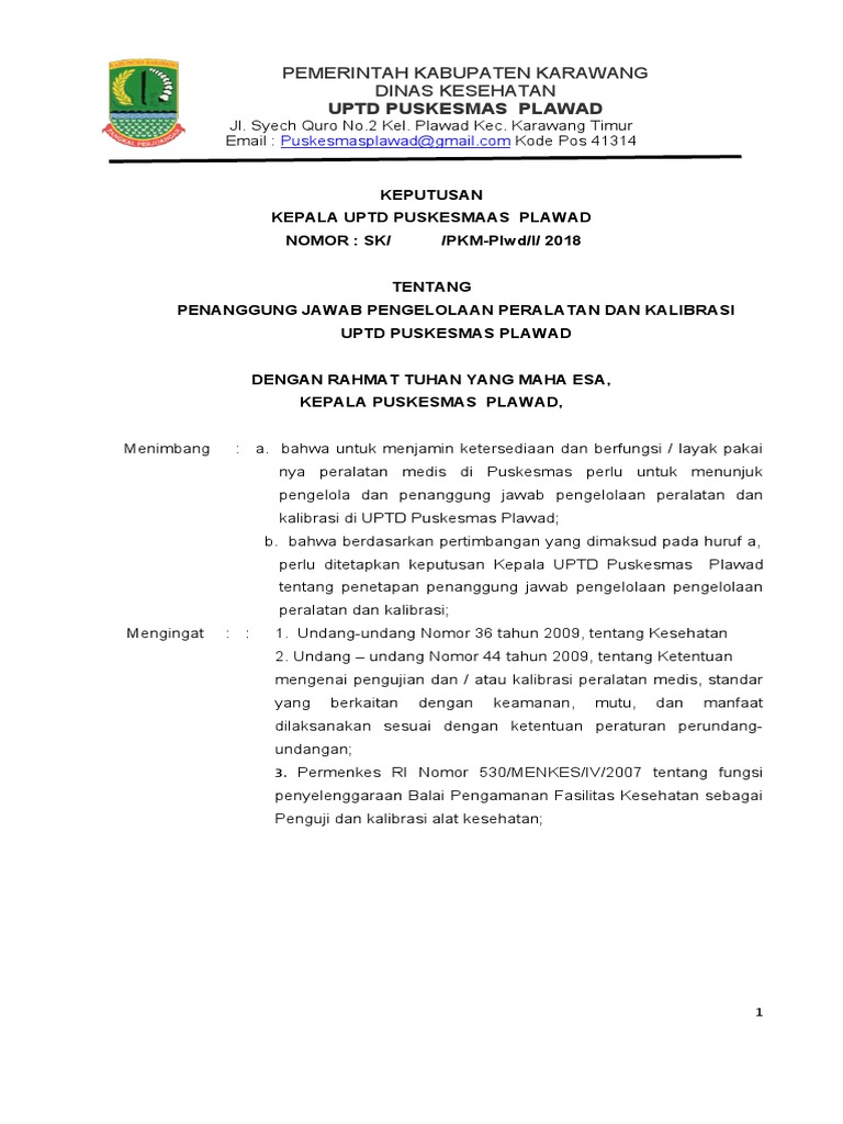 SK Penanggung Jawab Kalibrasi | PDF