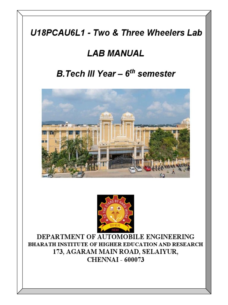 U18PCAU6L1 Two Three Wheeler - Lab | PDF | Clutch | Gear