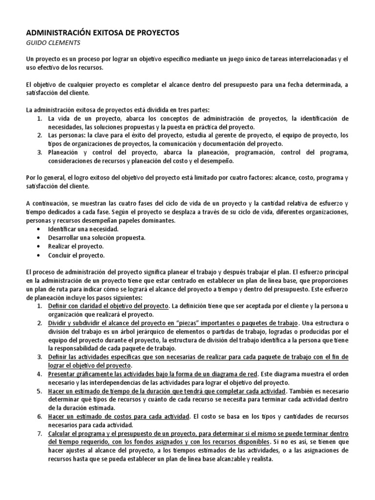 Administración Exitosa de Proyectos | PDF | Gestión de proyectos | Planificación