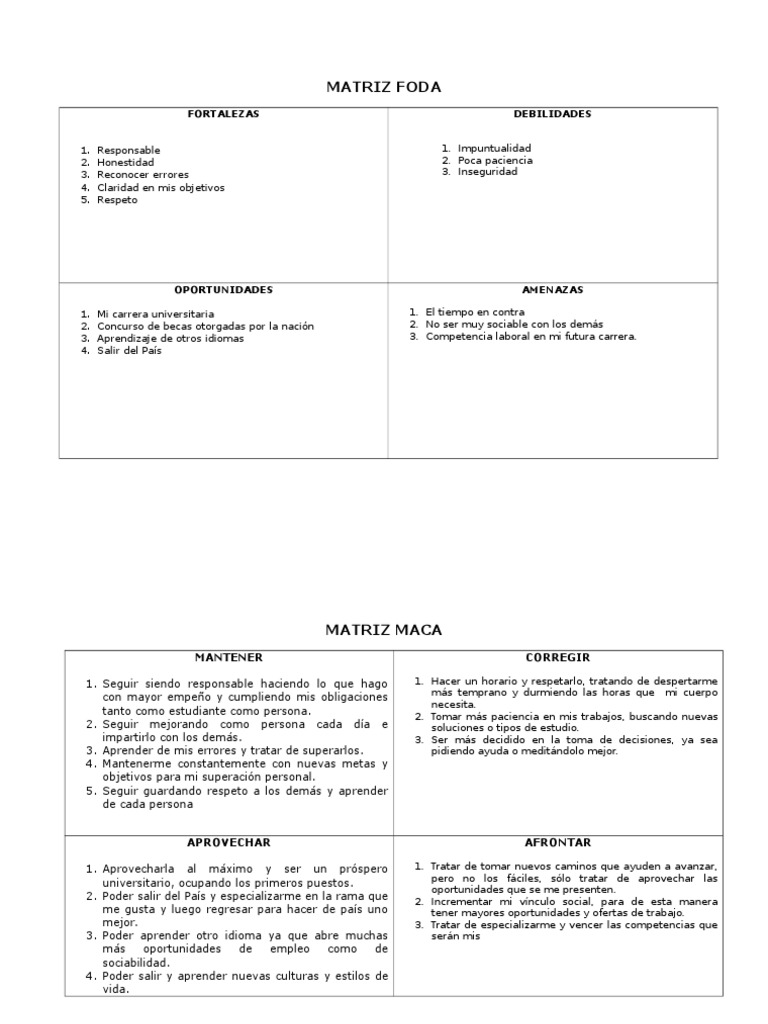 Taller de Competencias Foda Maca | PDF | Análisis FODA