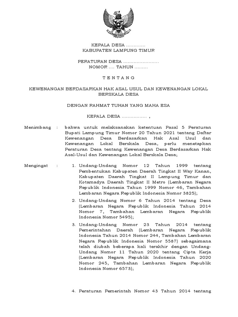 Contoh Perdes Kewenangan Desa | PDF