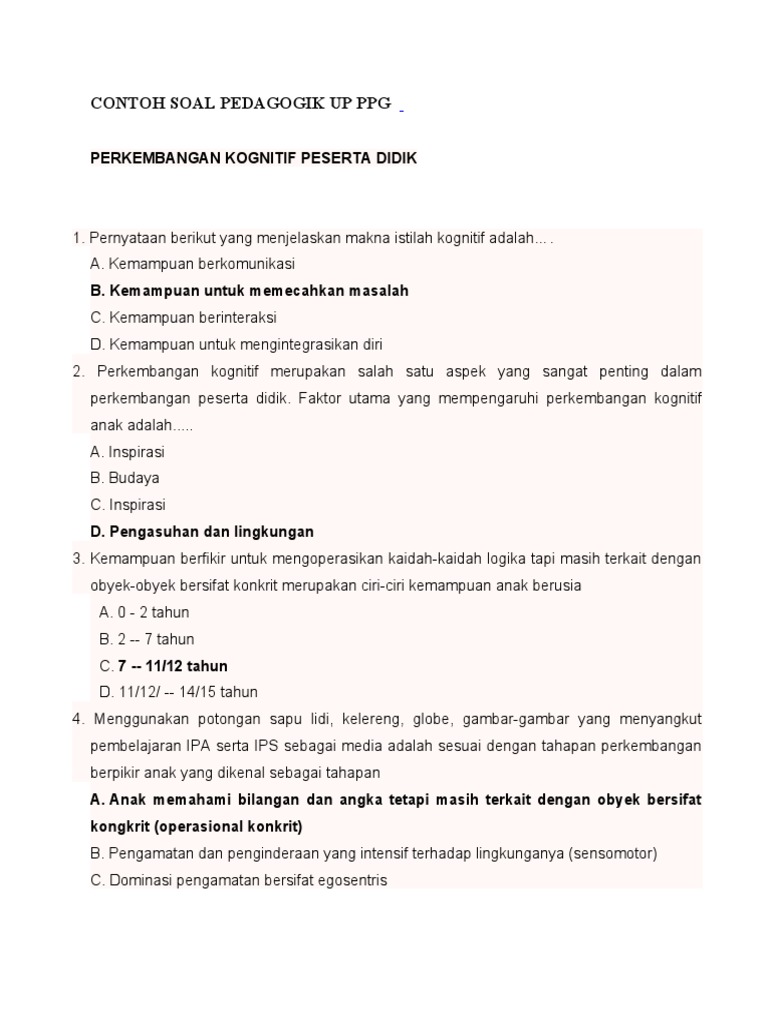 Contoh Soal Pedagogik Up PPG | PDF