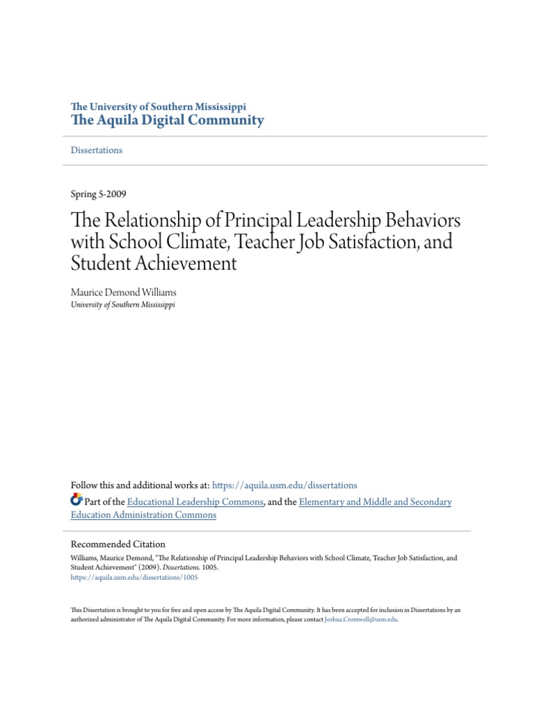 The Relationship of Principal Leadership Behaviors With School Climate ...