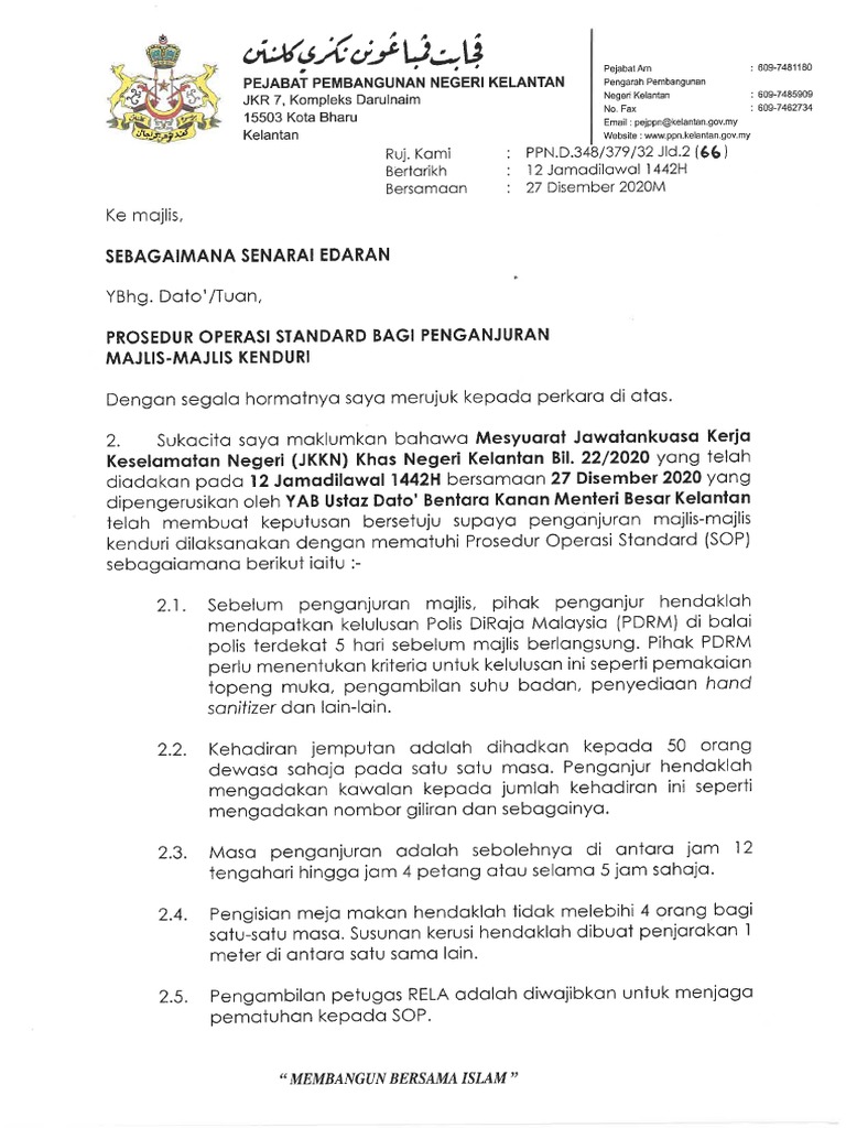 Surat Edaran Prosedur Operasi Standard Bagi Penganjuran Majlis-Majlis ...