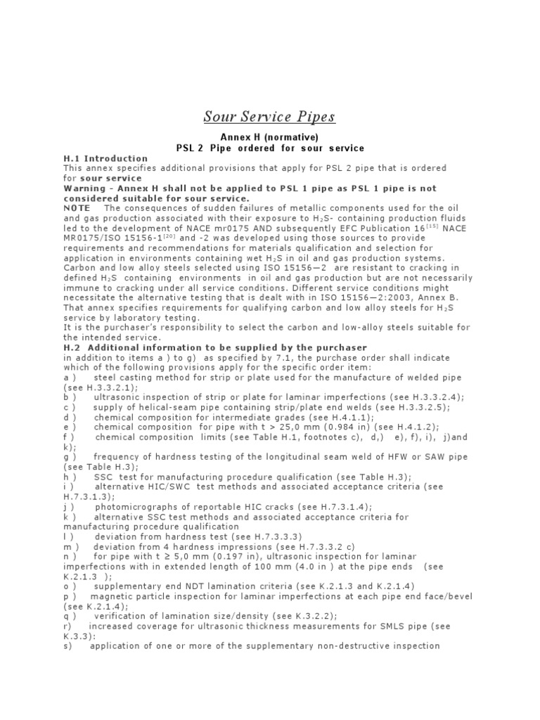 Sour Service Pipes - Annexure H | PDF | Pipe (Fluid Conveyance ...