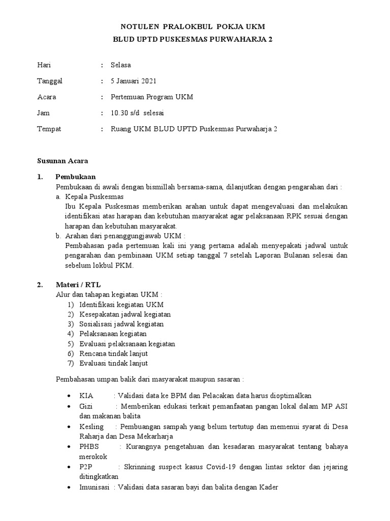 Notulen Lokbul Ukm 2021 | PDF | Kesehatan Holistik