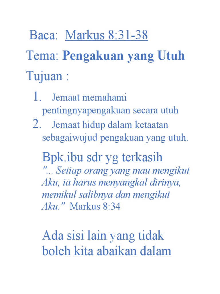 Markus 8 Ayat 31-38 | PDF