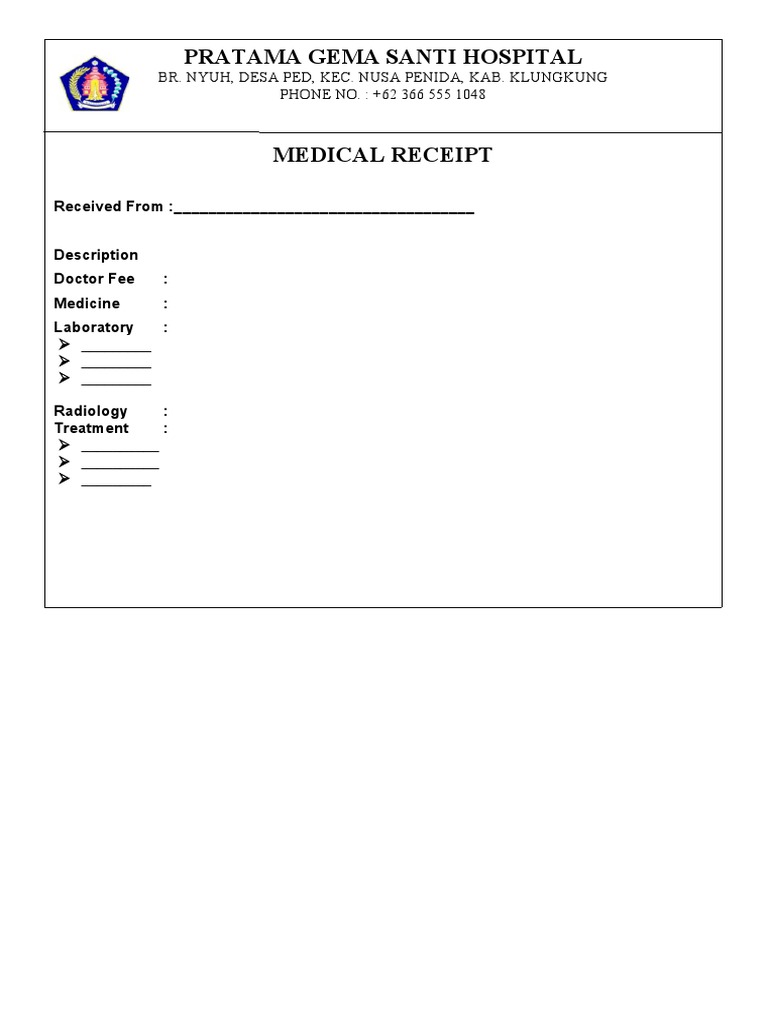 Medical Receipt for Pratama Gema Santi Hospital | PDF