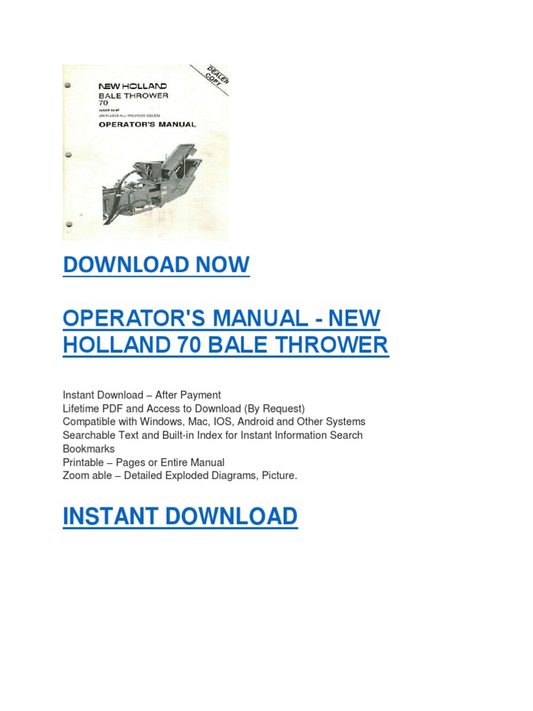 New Holland 70 Bale Thrower Operator's Manual | PDF | Computers