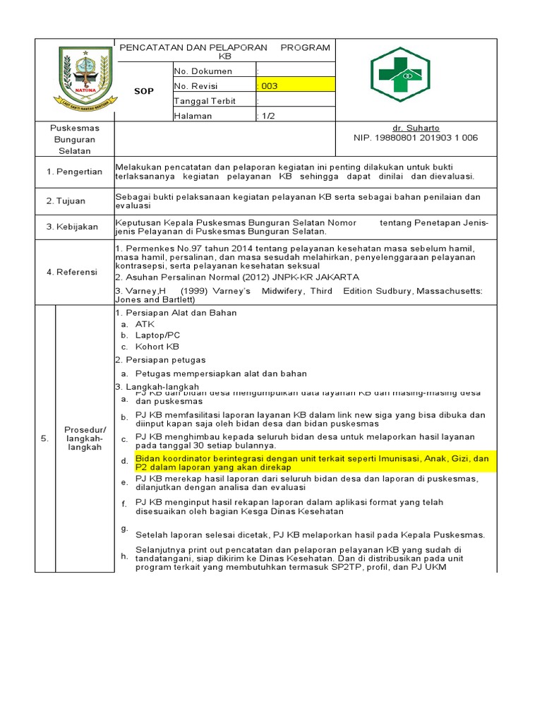 SOP KB Pencatatan Pelaporan | PDF