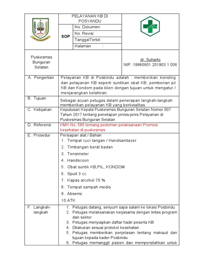 Sop Pelayanan KB Di Posbindu 2022 | PDF