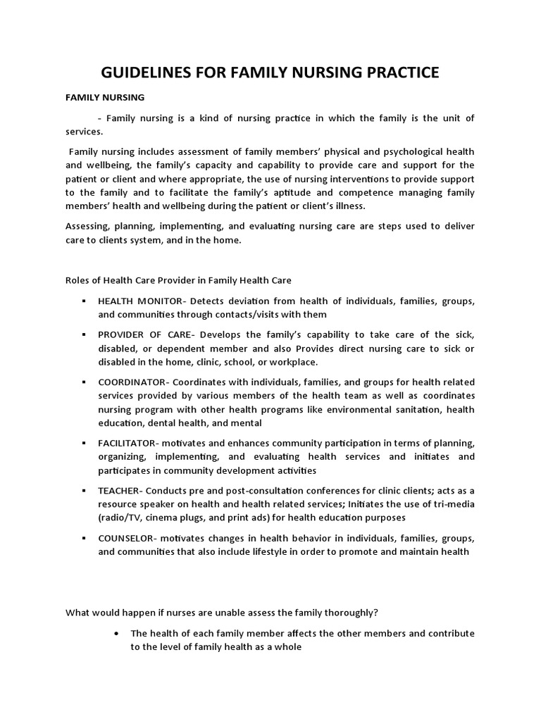 Guidelines For Family Nursing Practice | PDF | Nursing | Health Care