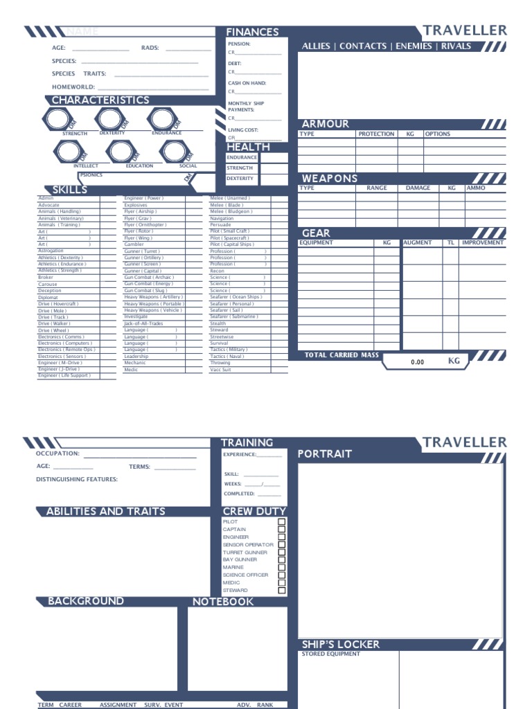 Traveller 2e Character Sheet Fillable | PDF | Artillery | Sailor