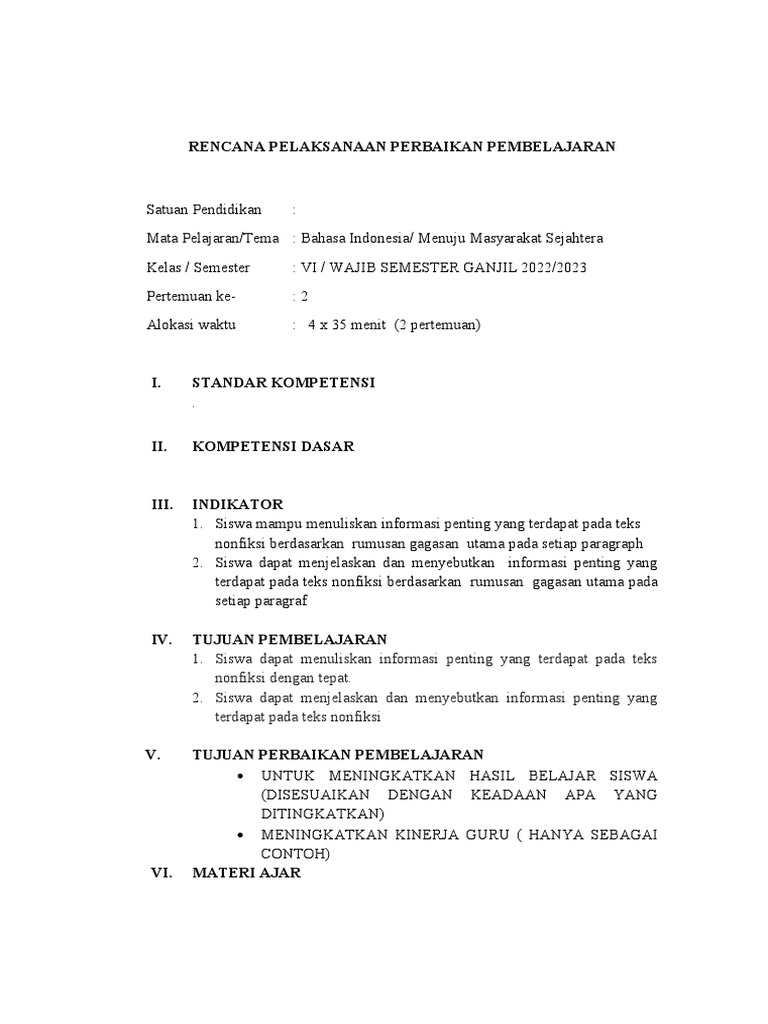 Contoh RPP Perbaikan | PDF