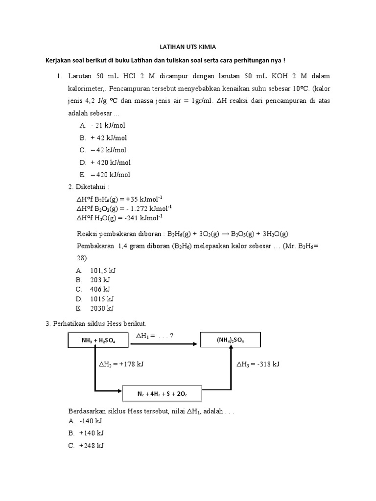 Latihan Uts Kimia | PDF