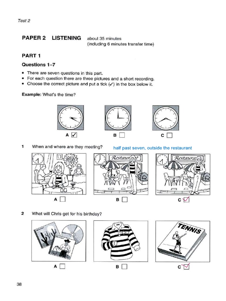 PET Test2, Listening Part2 & Script | PDF