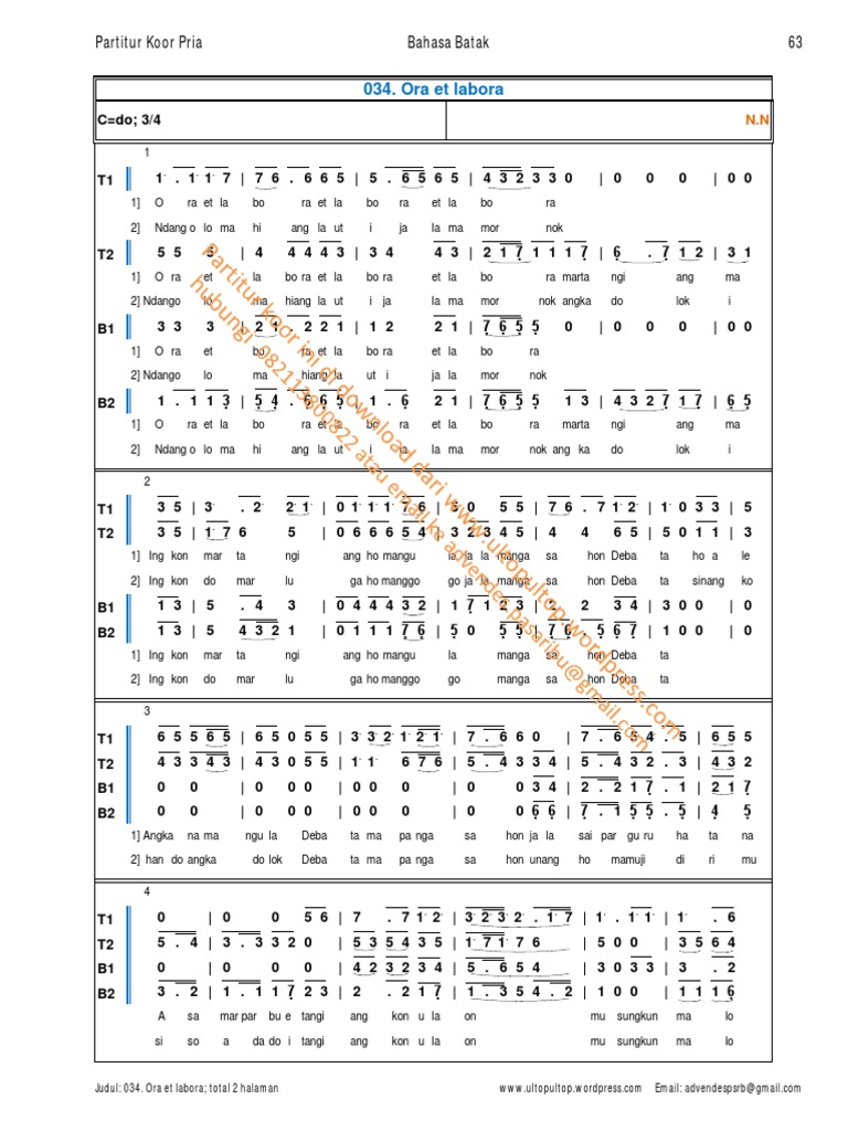 Partitur Koor Pria: Ora et Labora | PDF
