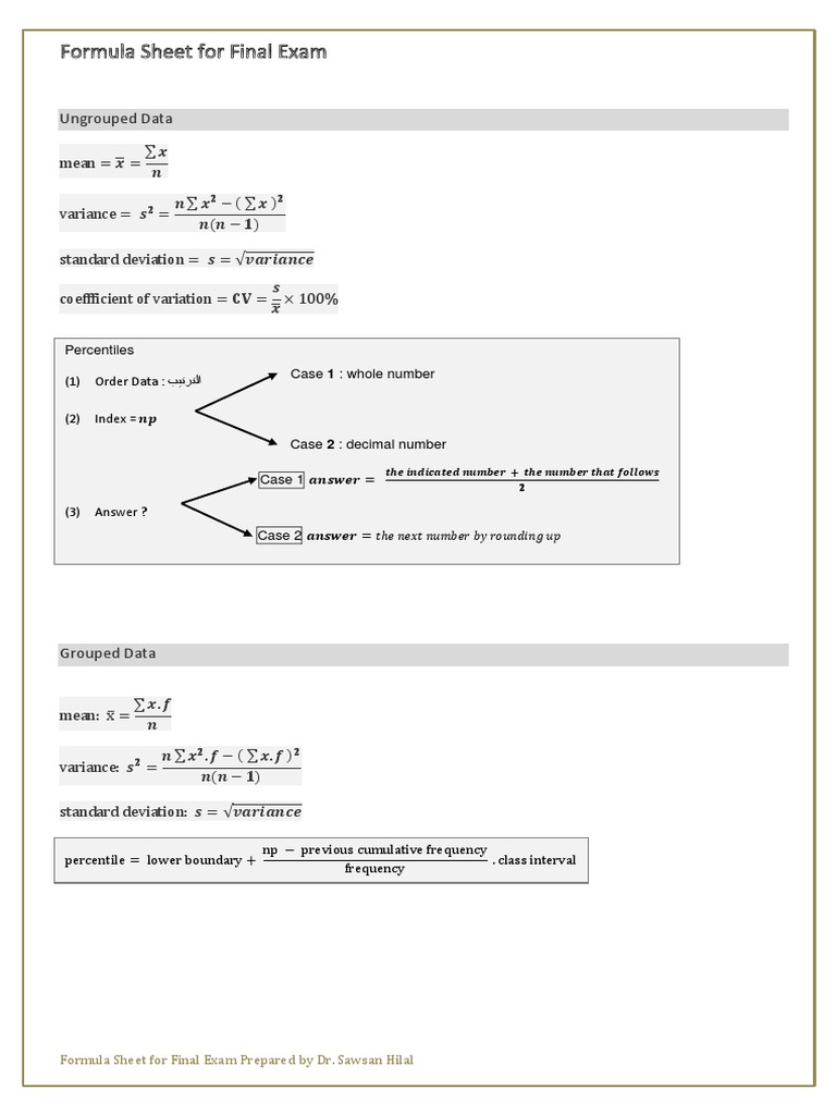 EXAM FormulaSheet | PDF | Variance | Probability Distribution