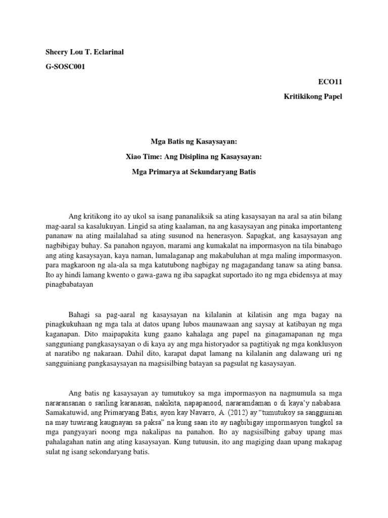 Eclarinal Kritikong Papel Sosc001 | PDF