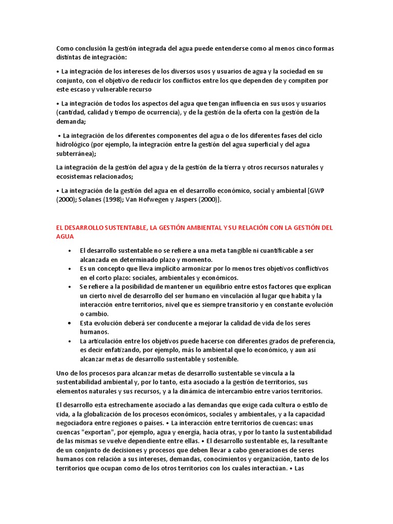 Como Conclusión La Gestión Integrada Del Agua Puede Entenderse Como Al Menos Cinco Formas ...