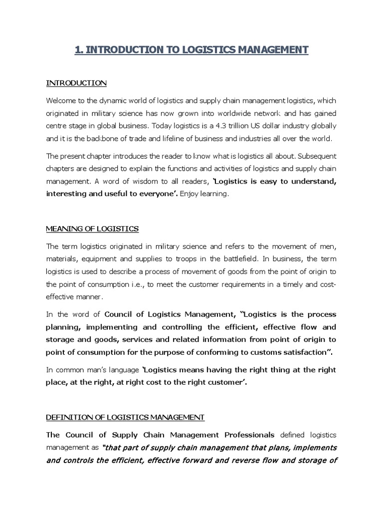 Introduction to Logistics Management | PDF | Logistics | Supply Chain