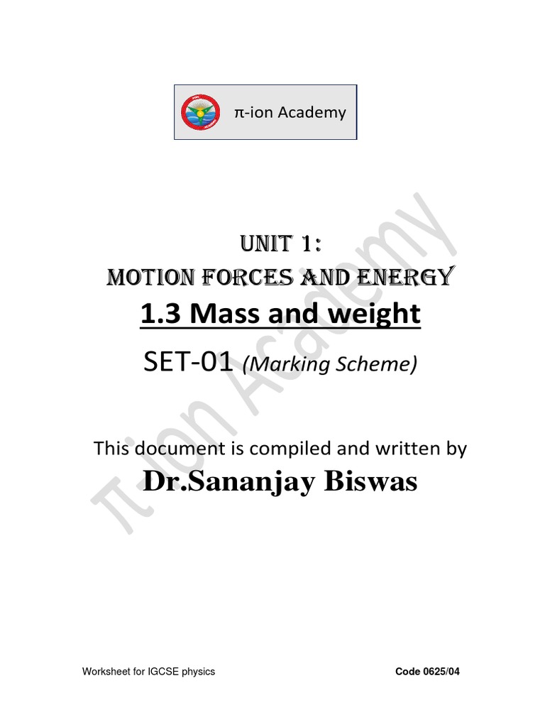 IGCSE Physics: Mass and Weight Worksheet | PDF | Mass | Weight