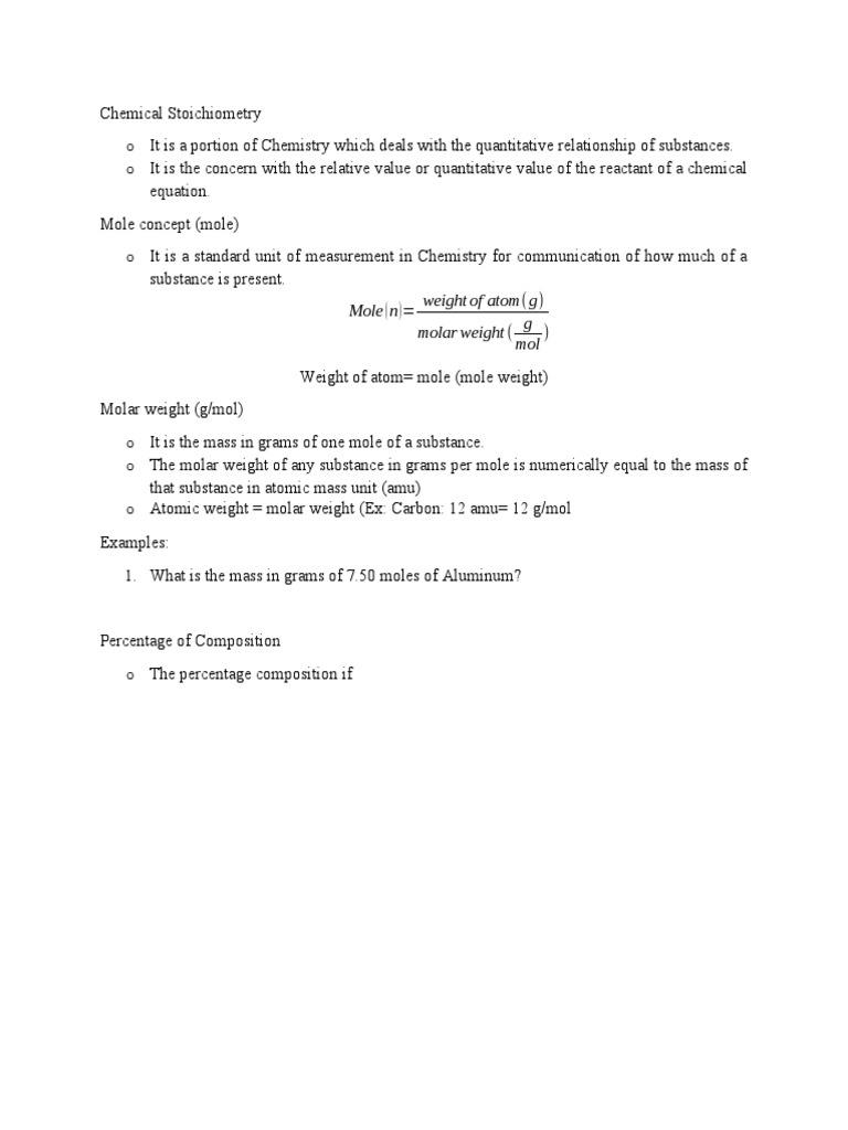 Chemical Stoichiometry | PDF