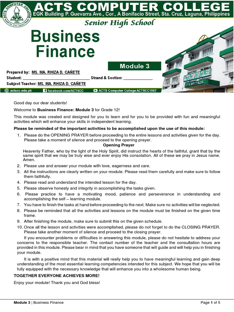 Business Finance Module 3 Overview | PDF | Business
