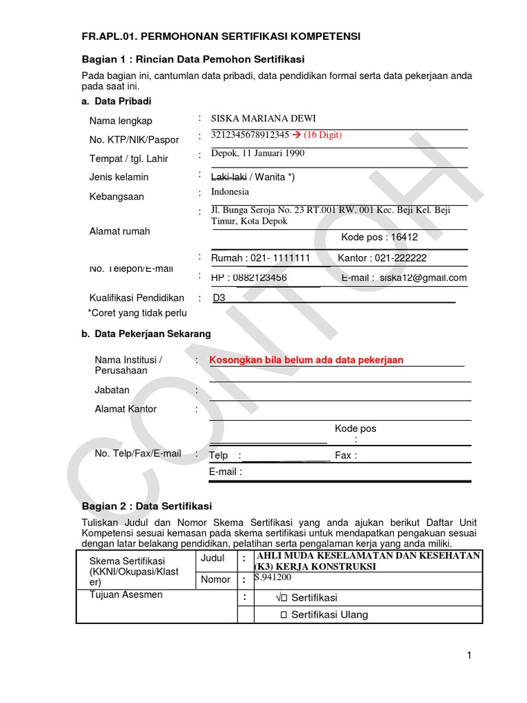 Contoh Pengisian Apl 01 Dan Apl 02 | PDF