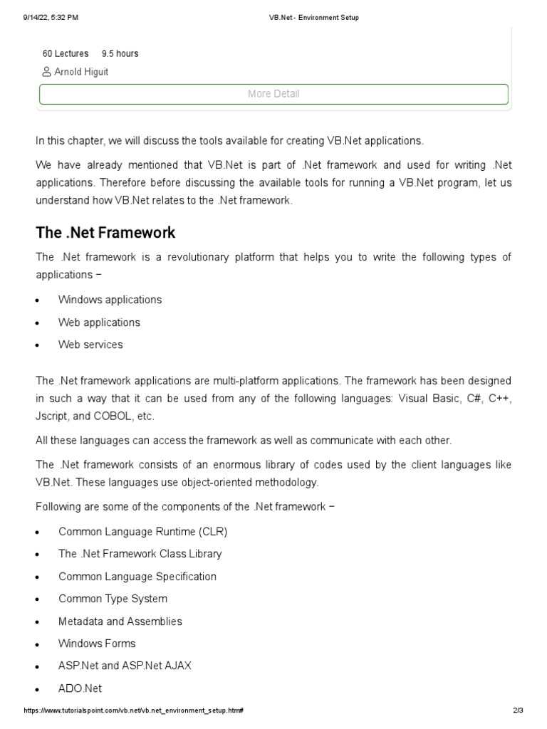 Environment Setup | PDF | Visual Basic .Net | Operating System