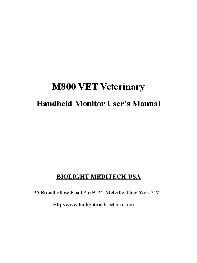 Biolight M800 User Manual (2011) | PDF | Hemoglobin | Electrocardiography