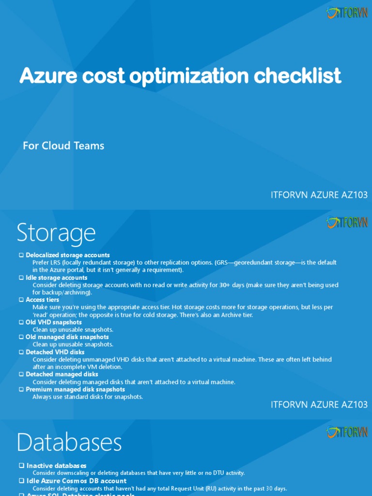 Azure Cost Optimization Check List | PDF | Computer Data Storage | Databases