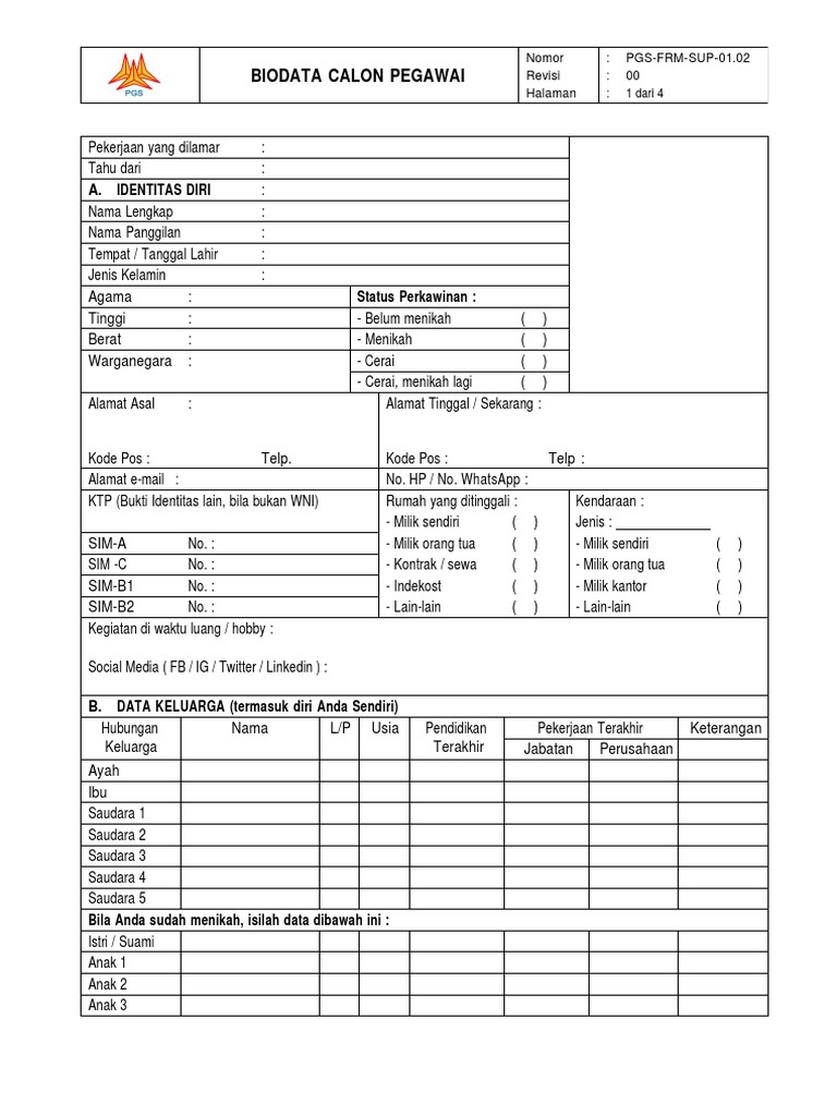 Application Form PT PGS (New) | PDF